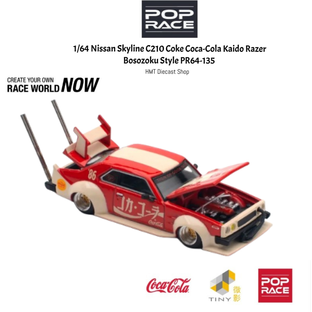 POP RACE X TINY 1/64 Nissan Skyline C210 PR64-135 Coke Coca-Cola Kaido ...