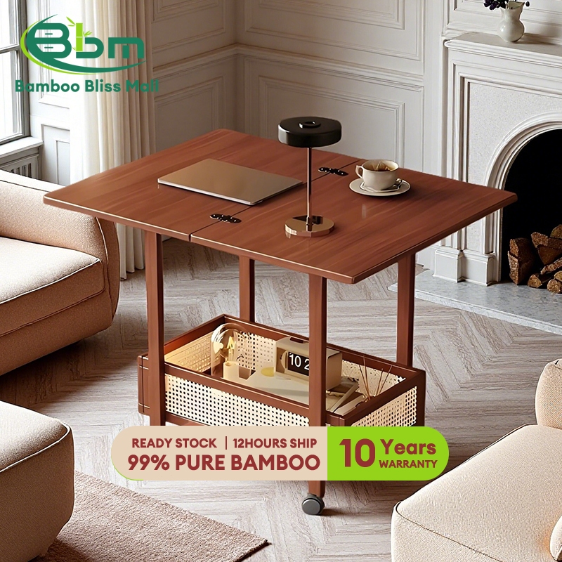 BBM Bamboo Coffee Table With Wheels Ratten Meja Kopi Sofa Side table ...