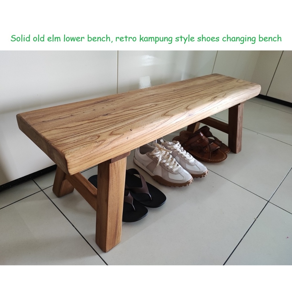 Solid Wood Low bench, Portable Wooden Kids Adult Footstool Retro Style ...
