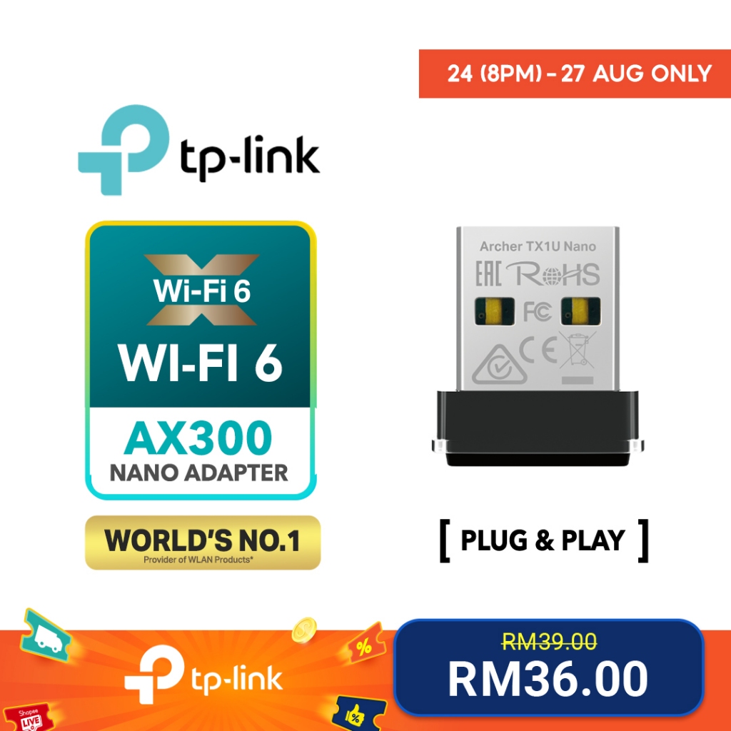 TP-Link AX300 Wi-Fi 6 Wireless USB Adapter Archer TX1U Nano Nano Size for PC Desktop Laptop ...