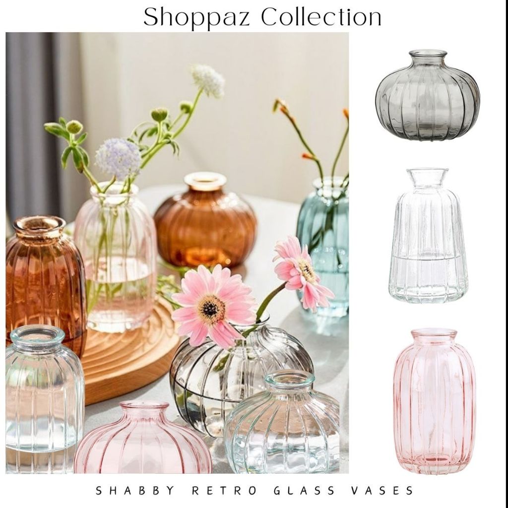 Shoppaz Retro Line Glass Vase Transparent Vase Pink Vases Flowers Home ...