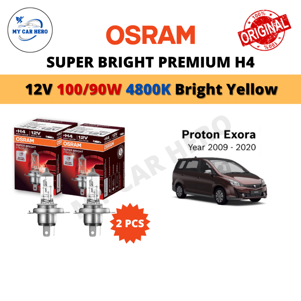 OSRAM Super Bright Premium H4 Halogen Headlamp Bulb (2pcs) 12V 100/90W ...