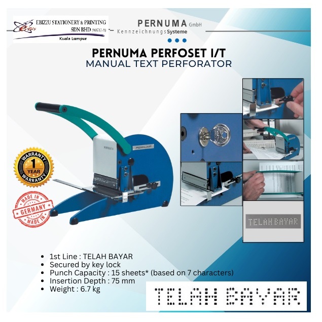 PERNUMA Perfoset I/T - 1 Line Manual Text Perforator (Made in Germany ...