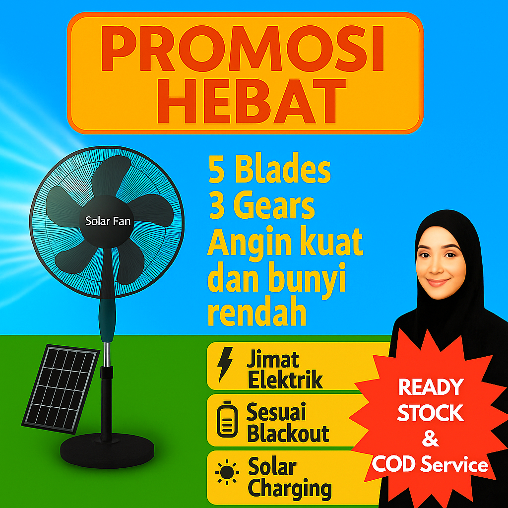 UPGRADED 2025 Kipas Solar 16/18 Inch Kipas Kecemasan Untuk BLACKOUT ...