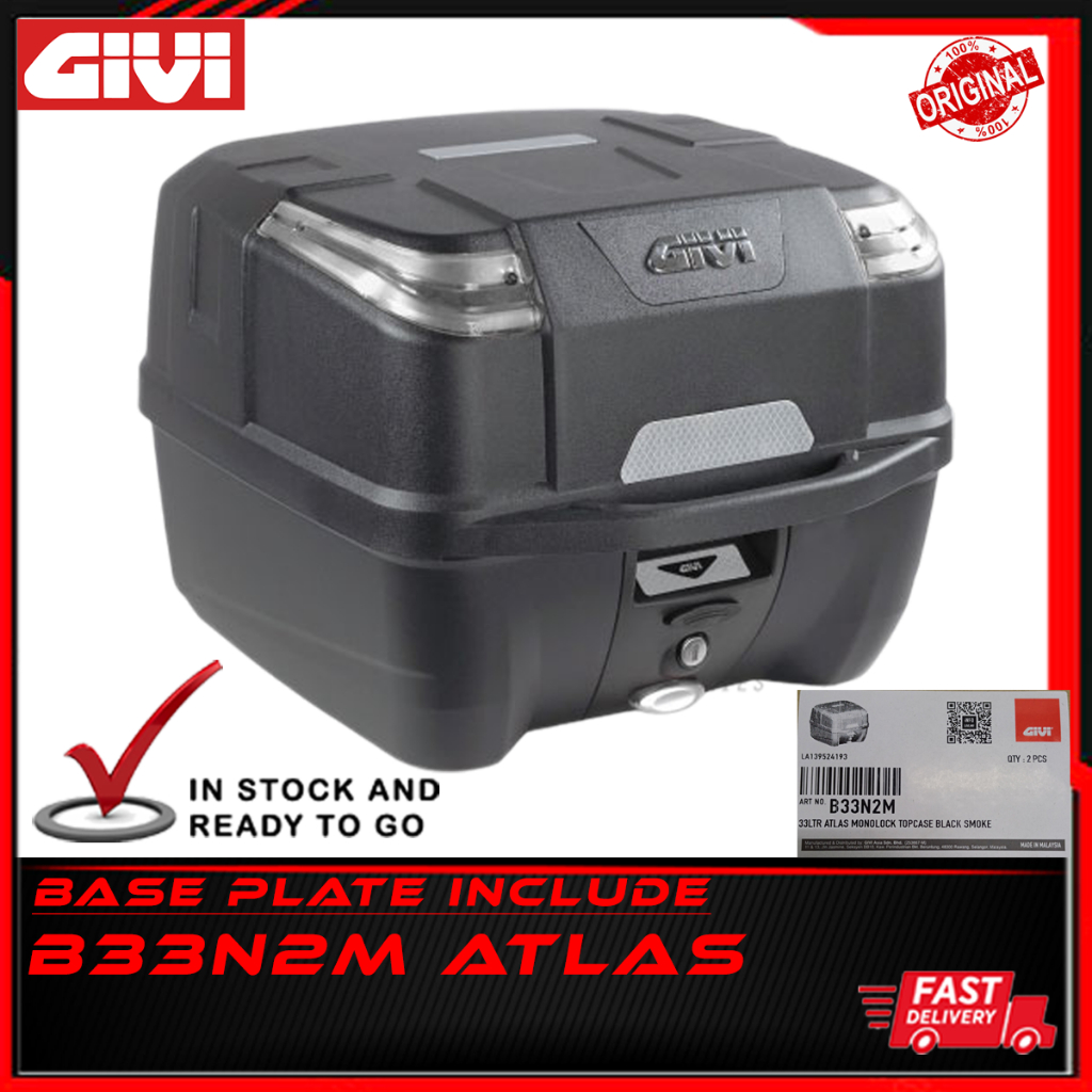 GIVI MONOLOCK TOP CASE B33N2M 100% ORIGINAL 33LT Motorcycle Box Motor box Waterproof Universal ...