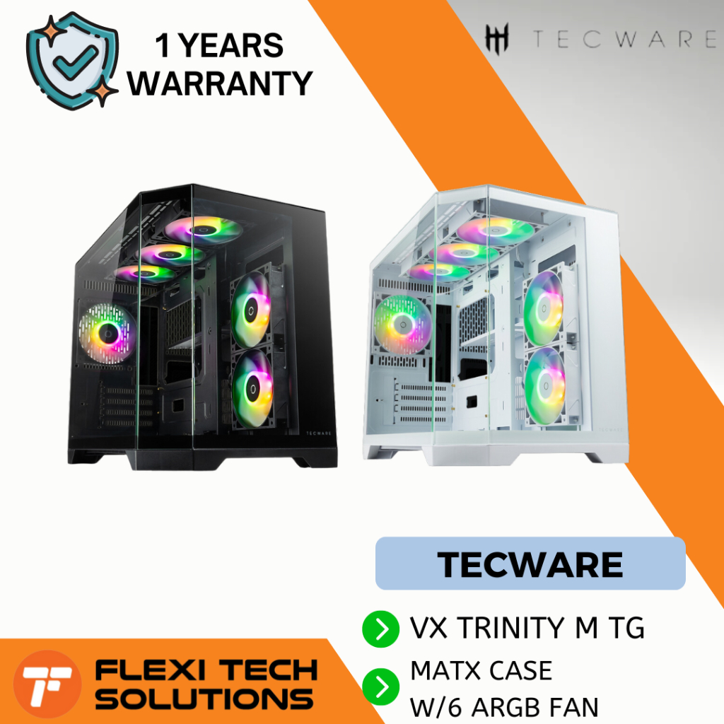 Flexi Tech Tecware VX Trinity M TG MATX Case w/6 ARGB Fans - Black ...