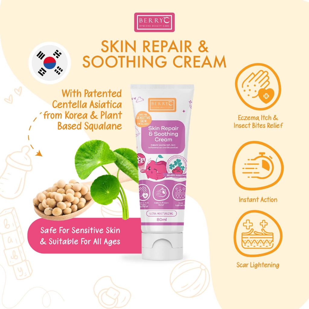 BerryC Skin Repair & Soothing Cream (80ml) ECZEMA Insect Bite Itchy ...
