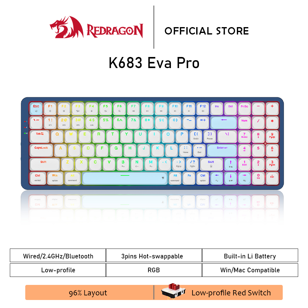 Redragon K684 Eva Pro 96keys Low-profile Tri-Mode RGB Mechanical Keyboard Ultra-Thin - nuphy air ...