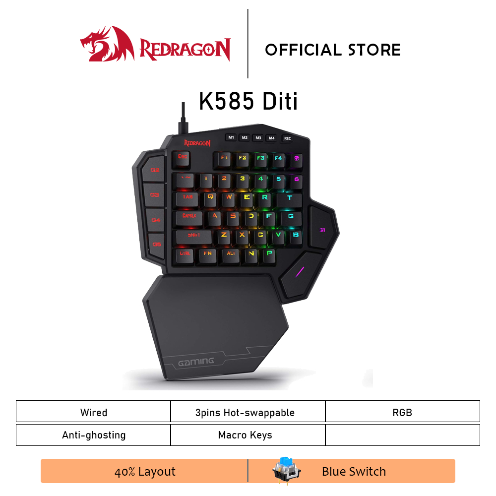 Redragon K585 RGB DITI One-Hand Hotswap Mechanical Gaming Keyboard 42 ...