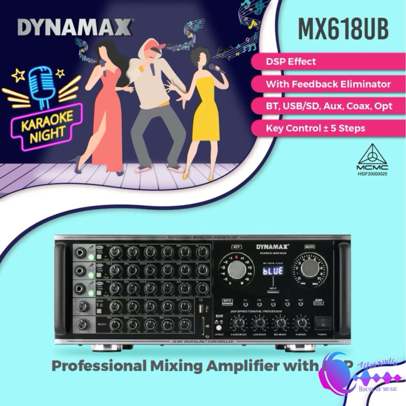 DYNAMAX MX618UB 200W Mixing Karaoke Amplifier with DSP, Bluetooth, USB, SD, AUX, OPTICAL (MCMC ...