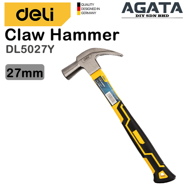 DELI Claw Hammer 27mm DL5027Y 500g Fiber Handle Claw Hammer Fiberglass ...