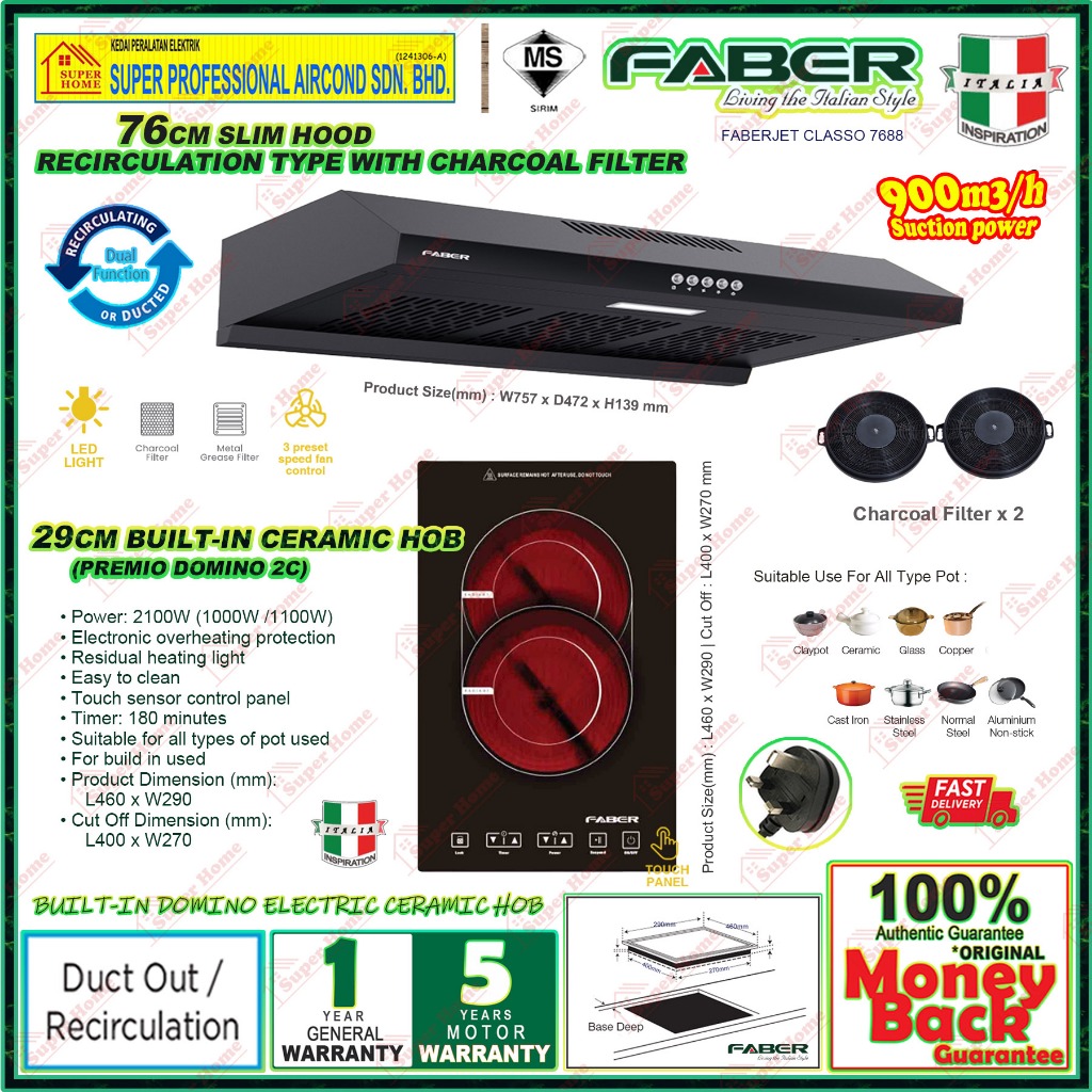 Faber Slim Hood FABERJET CLASSO 7688 / Faber Domino Hob PREMIO DOMINO ...