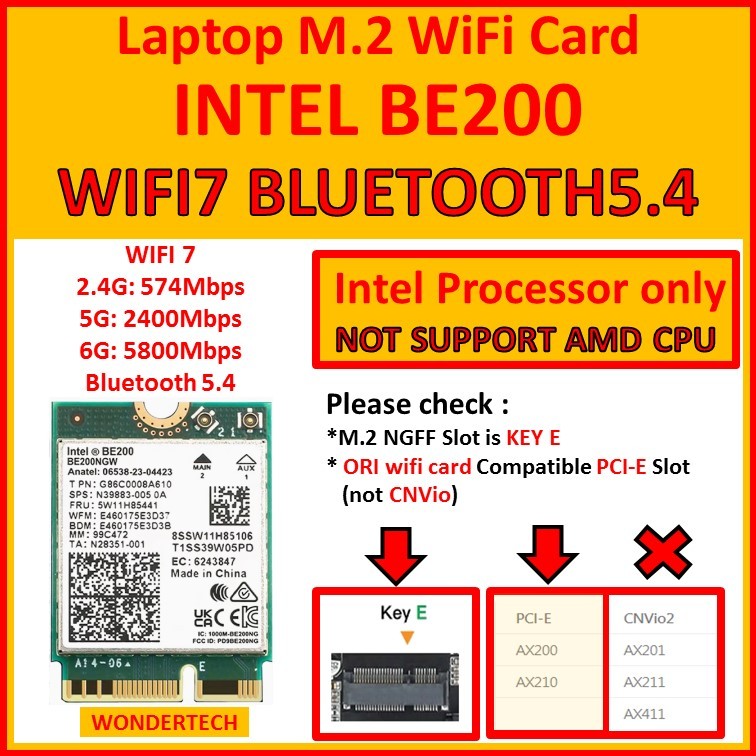 INTEL BE200 WIFI7 BLUETOOTH 5.4 Laptop M.2 NGFF WiFi Card BE200NGW WIFI-7 Wireless | Shopee Malaysia
