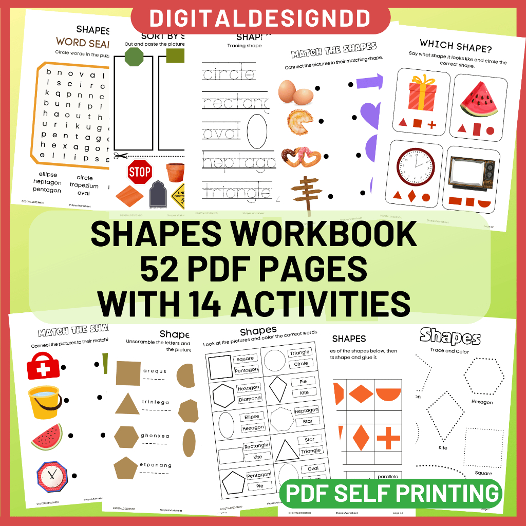 Shapes pdf worksheet for toddler preschool Lembaran kerja latihan ...