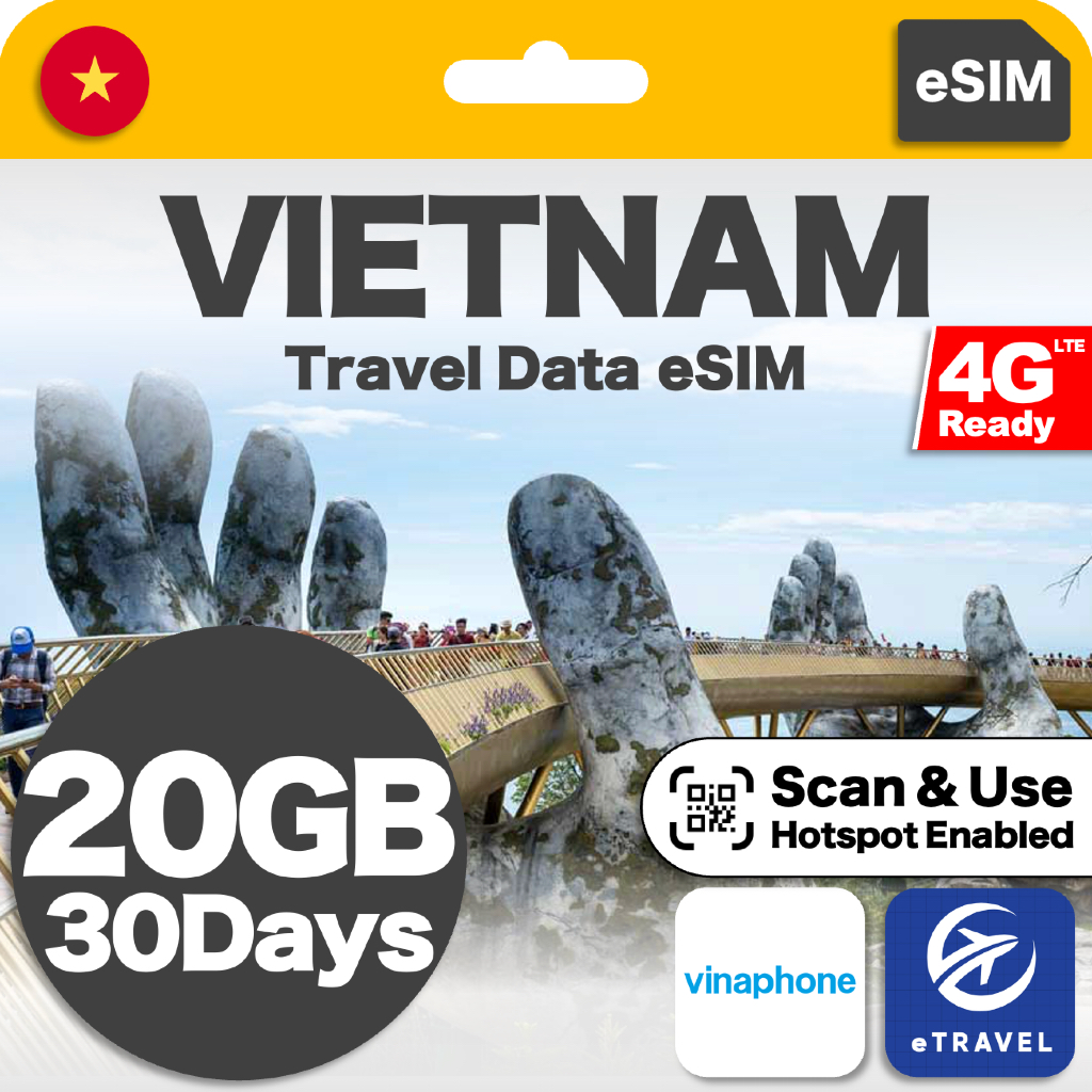eSIM Vietnam Vinaphone Unlimited Data 越南流量eSIM | eTravel Ho Chi Minh, Hanoi, Da Nang, Hai An, Sa ...