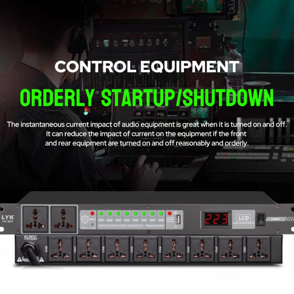 8+2 Professional Filter Power Sequencer KTV Performance Conference Power Socket Manager ...