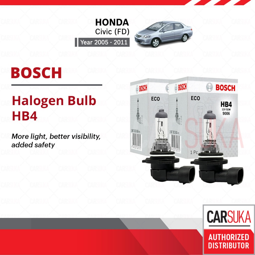 Bosch HB4 Halogen Headlight Bulb (55W) set of 2 for Honda Civic FD ...
