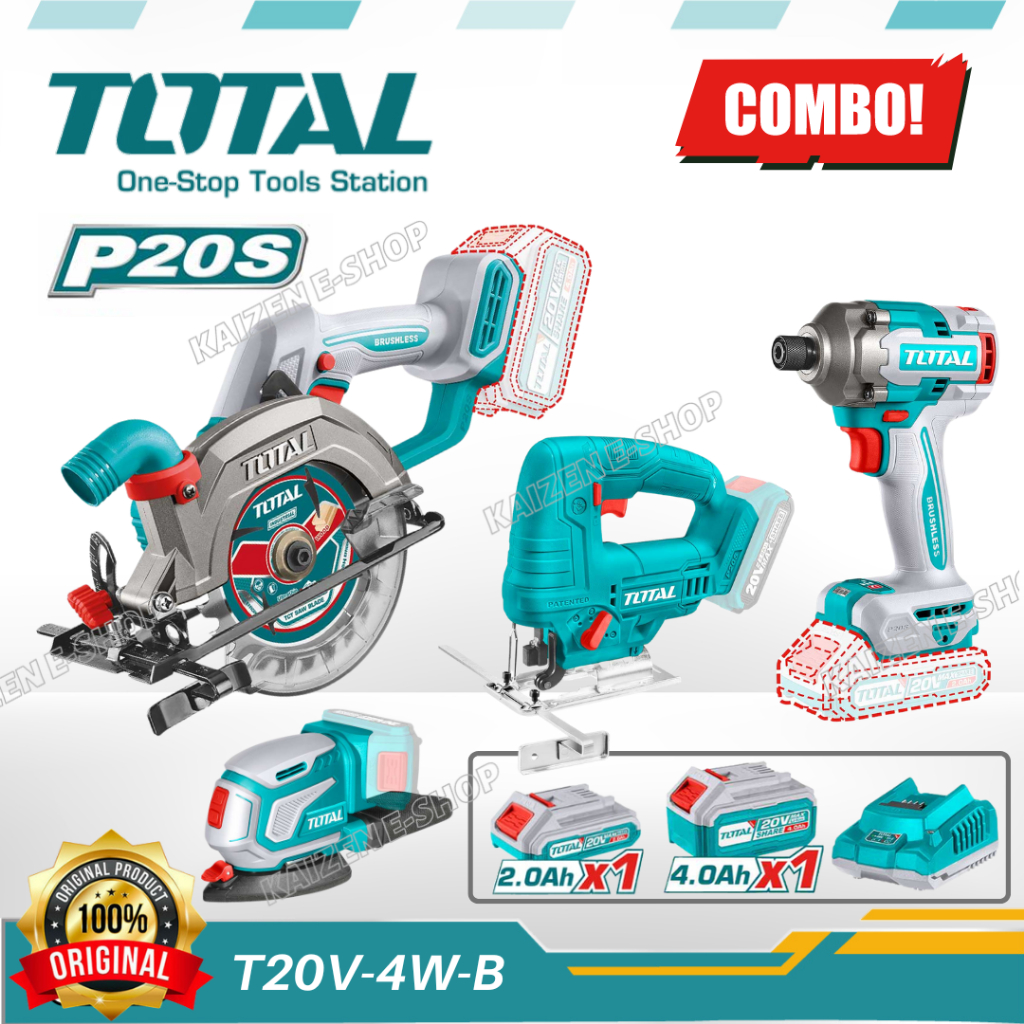 TOTAL T20V-4W-B P20s 20V Lithium-ion Cordless Combo Set ( TSLI14021 ...