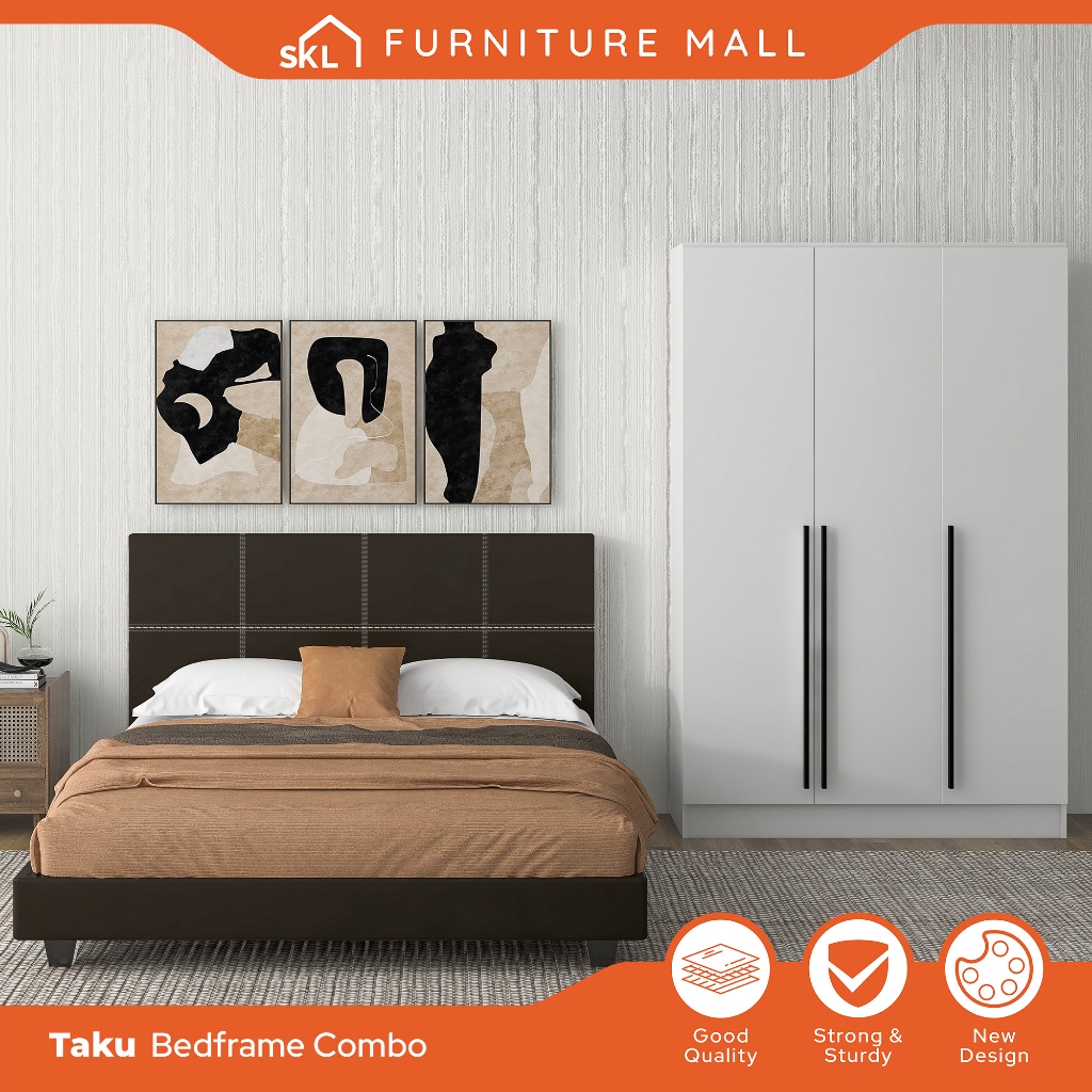 🔥BEDROOM SET🔥TAKU PVC Queen Size Bed Frame + 3D Wardrobe / Divan Bed ...