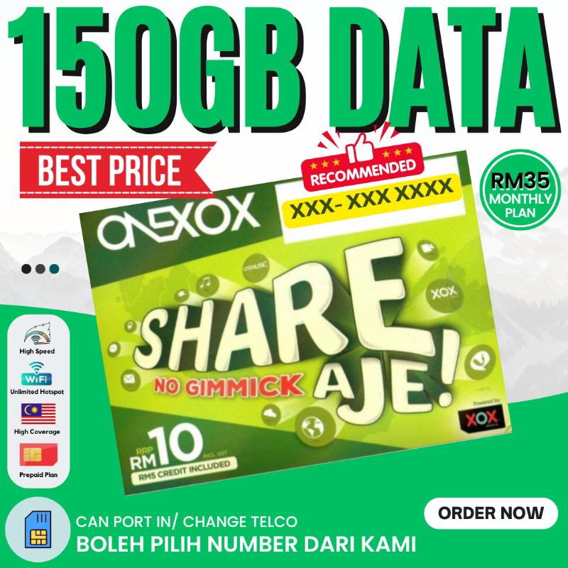 ONEXOX SIMKAD XOX【Unlimited Data & Hi Speed】OFFER RM35-150GB/ RM50 ...