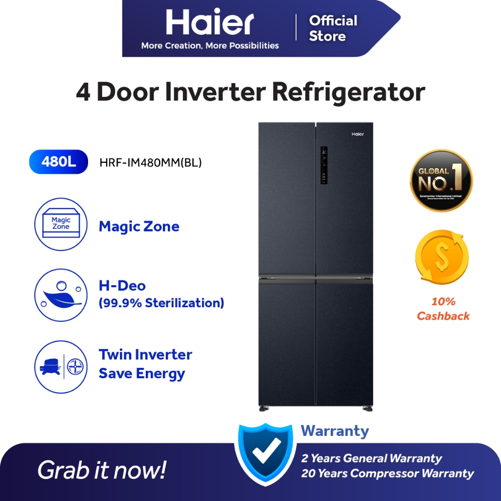 Haier 480L 4-Door Twin Inverter Refrigerator / Fridge / Magic Zone / H ...