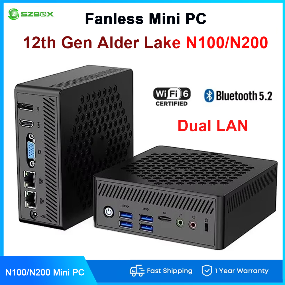 Fanless Mini PC 12th Intel N100 Windows 11 N200 DDR4 3200Mhz 16GB 500GB ...