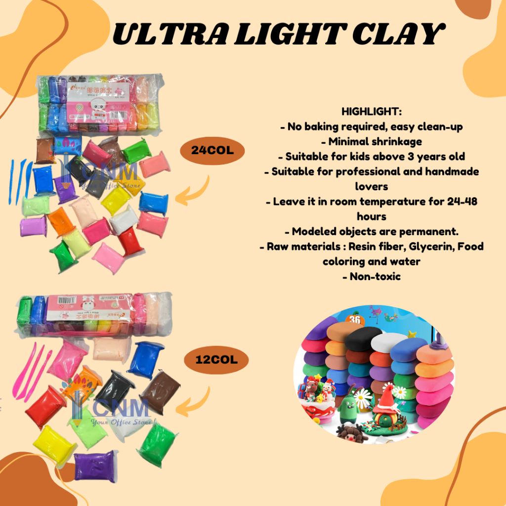12/24/36 Colors Super Light Clay Set With Tools For Kids Non-Toxic DIY Modeling Clay Craft ...