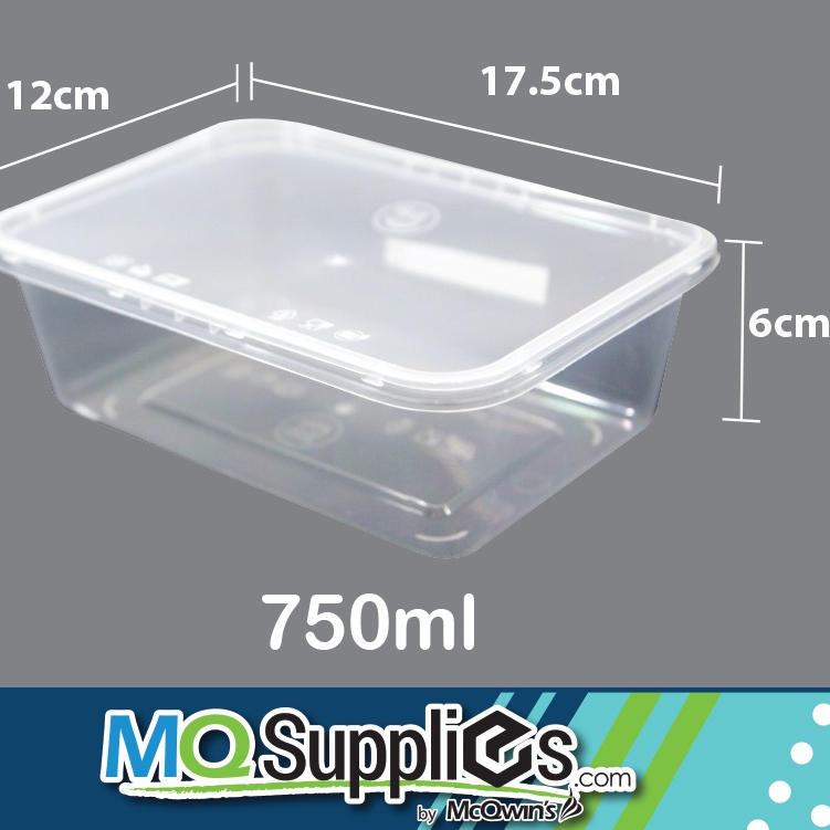 MCQWIN PLASTIC RECTANGULAR 750ML CONTAINER WITH LID 50PCS/250PCS CLEAR DISPOSABLE PACKAGING BOXS ...