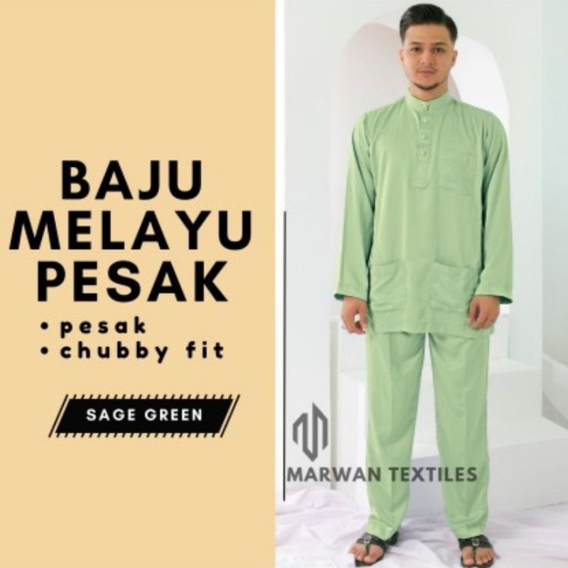 Baju Melayu Tradisional Pesak - SAGE GREEN (S - 4XL) | Shopee Malaysia