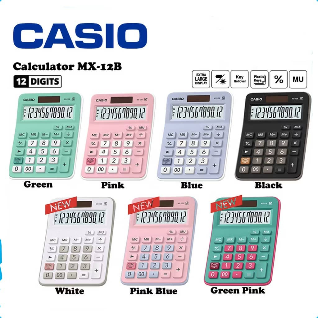 CASIO MX-12B 12 DIGITS MINI DESK COLOURFUL CALCULATOR (4 COLOUR CAN CHOOSE) | Shopee Malaysia