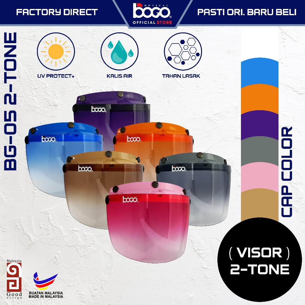 BOGO Visor Helmet BG05 Colored Cap (2-TONE Visor) - 3 Button Full Face ...