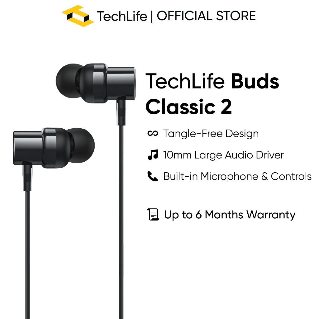 TechLife Buds Classic 2 | Reka Bentuk Tanpa Kusut | Pemacu Audio Besar ...
