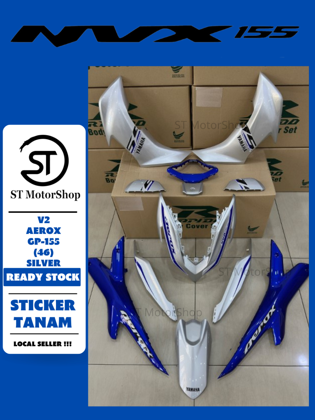 YAMAHA Nvx V2 Aerox GP-155 (46) Silver Blue Orange White RAPIDO ...