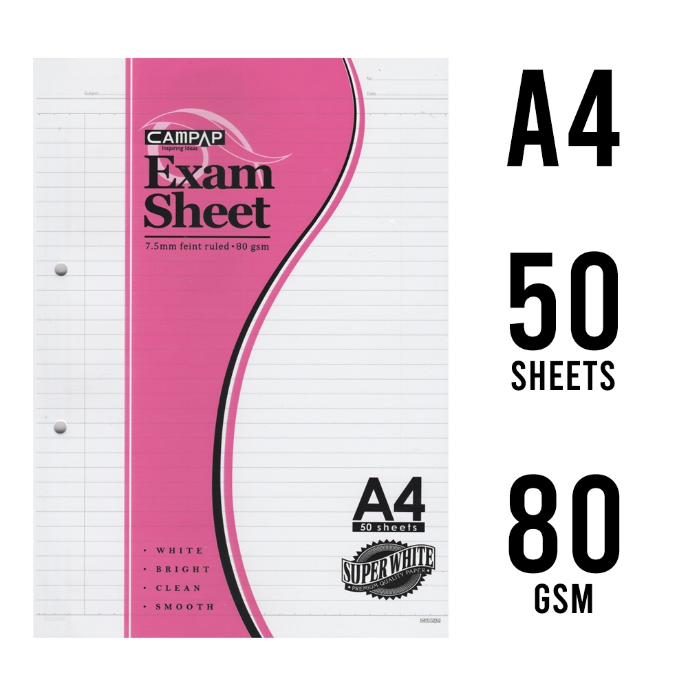 CAMPAP | LOOSE LEAF | EXAMSHEETS - 7.5mm FEIGHT RULED FOOLSCAP PAPER ...
