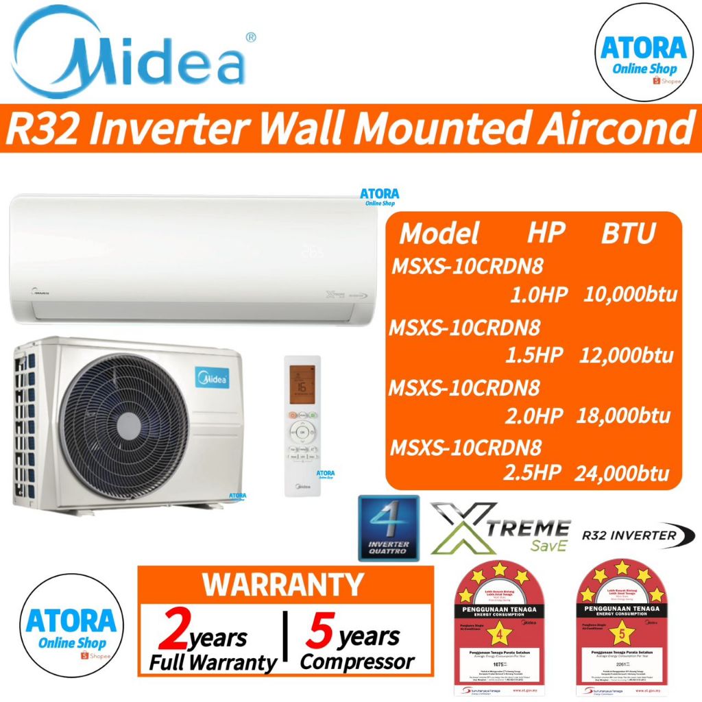 Midea R32 Air-conditioner Xtreme Save*MSXS*Series Inverter Aircond 1.0HP 1.5HP 2.0HP 2.5HP ...