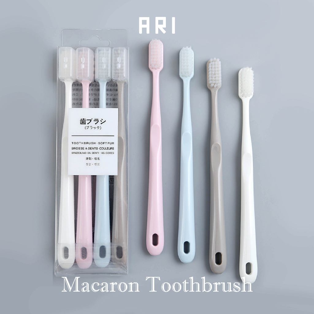ARI Muji Macaron Soft Toothbrush 4 in 1 Value Pack Oral Hygiene Dental ...