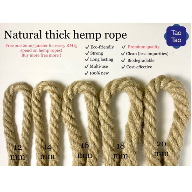 1Meter (8/10mm/12mm/14mm/16mm/18mm/20mm/22mm) Natural Premium Thick ...