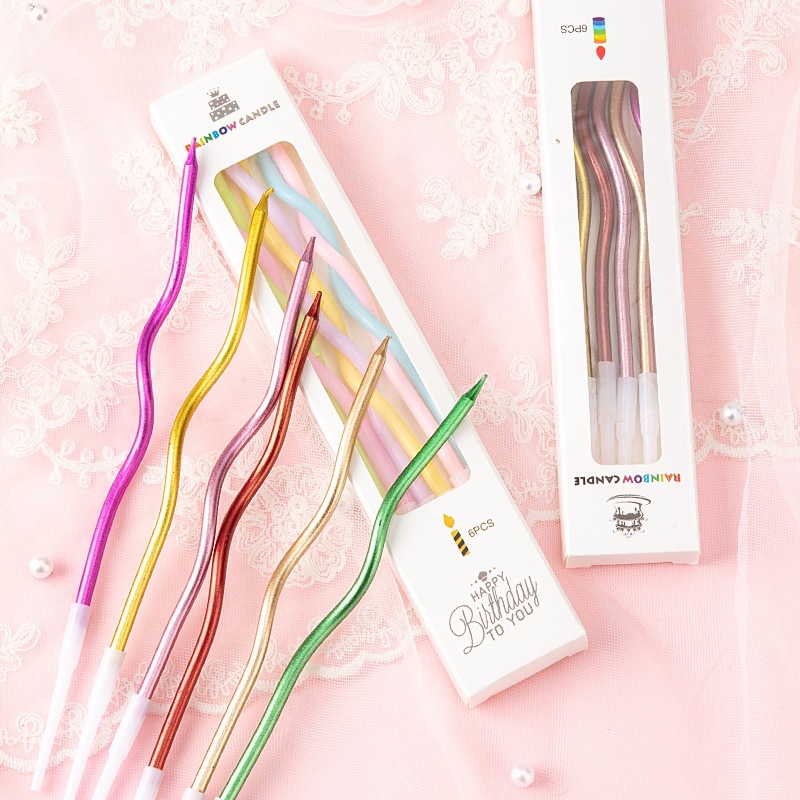 Curve Spiral Shape Candle Metallic Rainbow Candle Birthday Candle Cake ...
