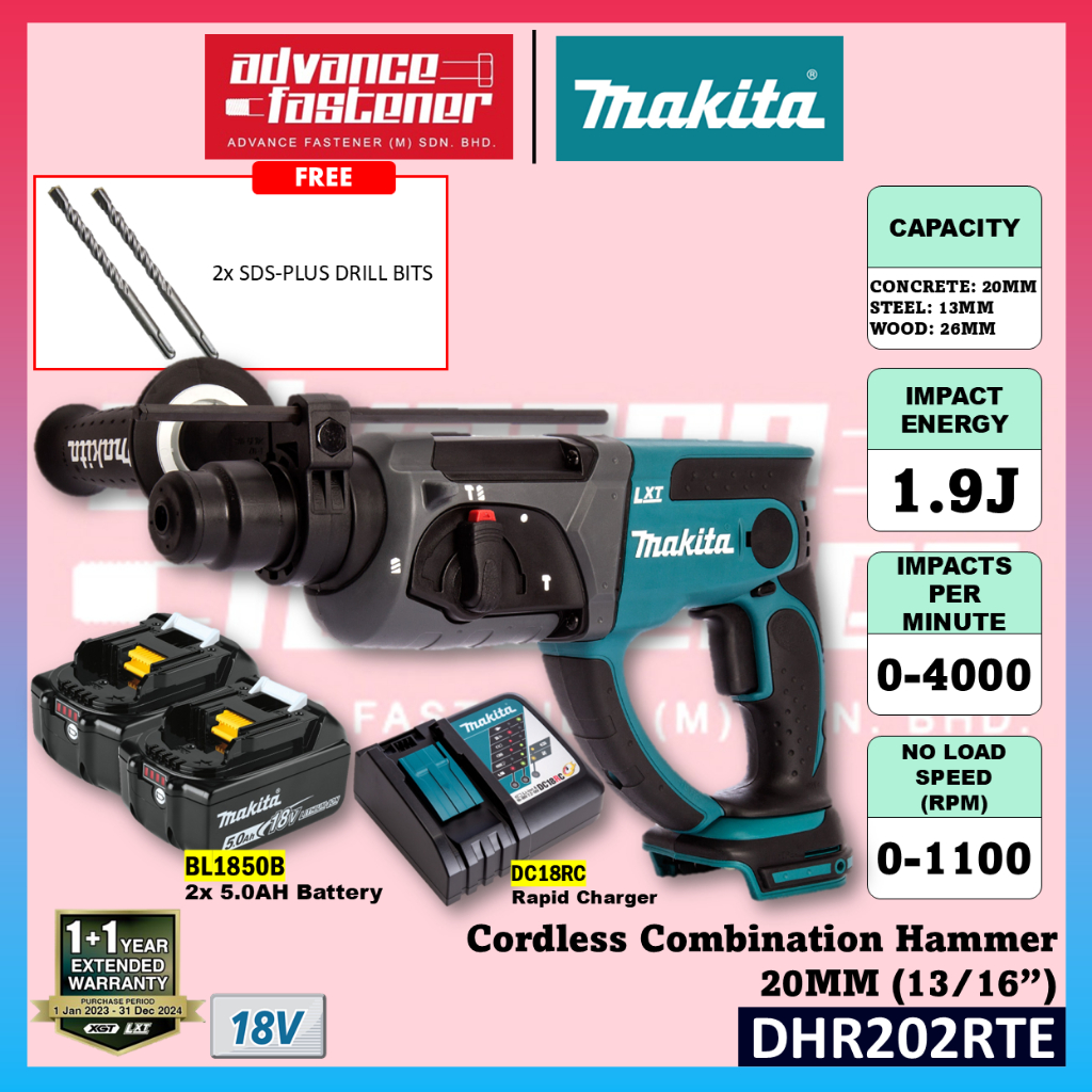 Makita DHR202RME / DHR202RFE / DHR202Z 18V Cordless Combination Hammer ...