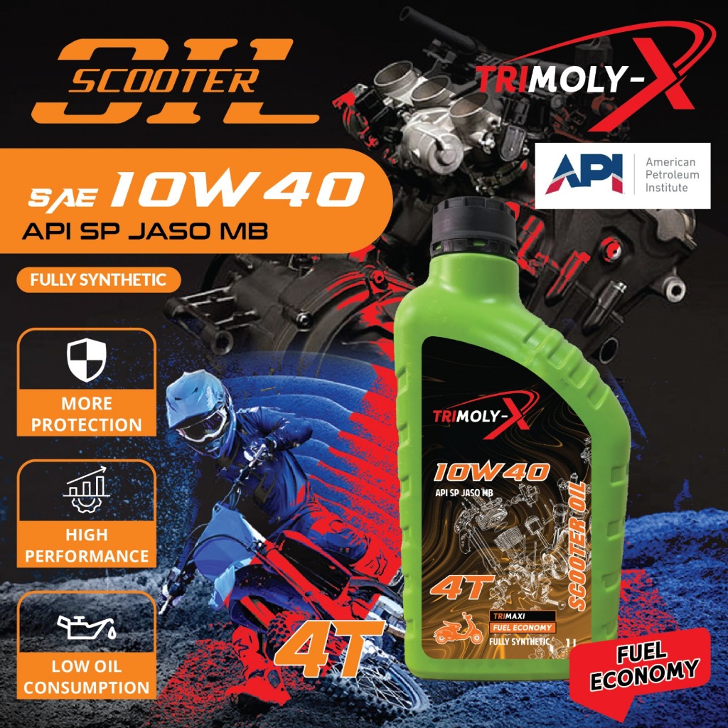 TRIMOLY-X TRIMOLYX 4T 10W40 SCOOTER OIL 1L Fully Synthetic API SP JASO ...