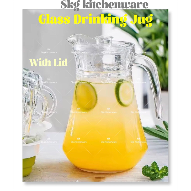 {2SIZES} GLASS WATER SERVING JUG JUICE SERVING JUG WITH LID | Shopee ...