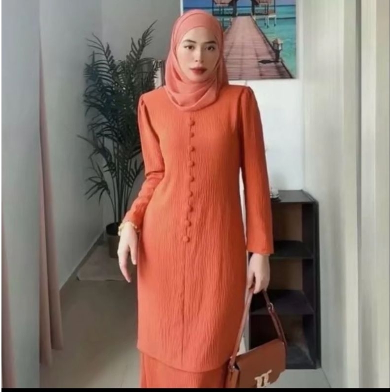 Baju Kurung Moden Baju Raya Brick Oren Baju Kurung Oren bata Perempuan ...