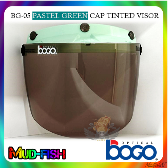 BOGO BG-05 BG05 3 BUTTONS PASTEL GREEN COLOUR CAP (TINTED VISOR ...