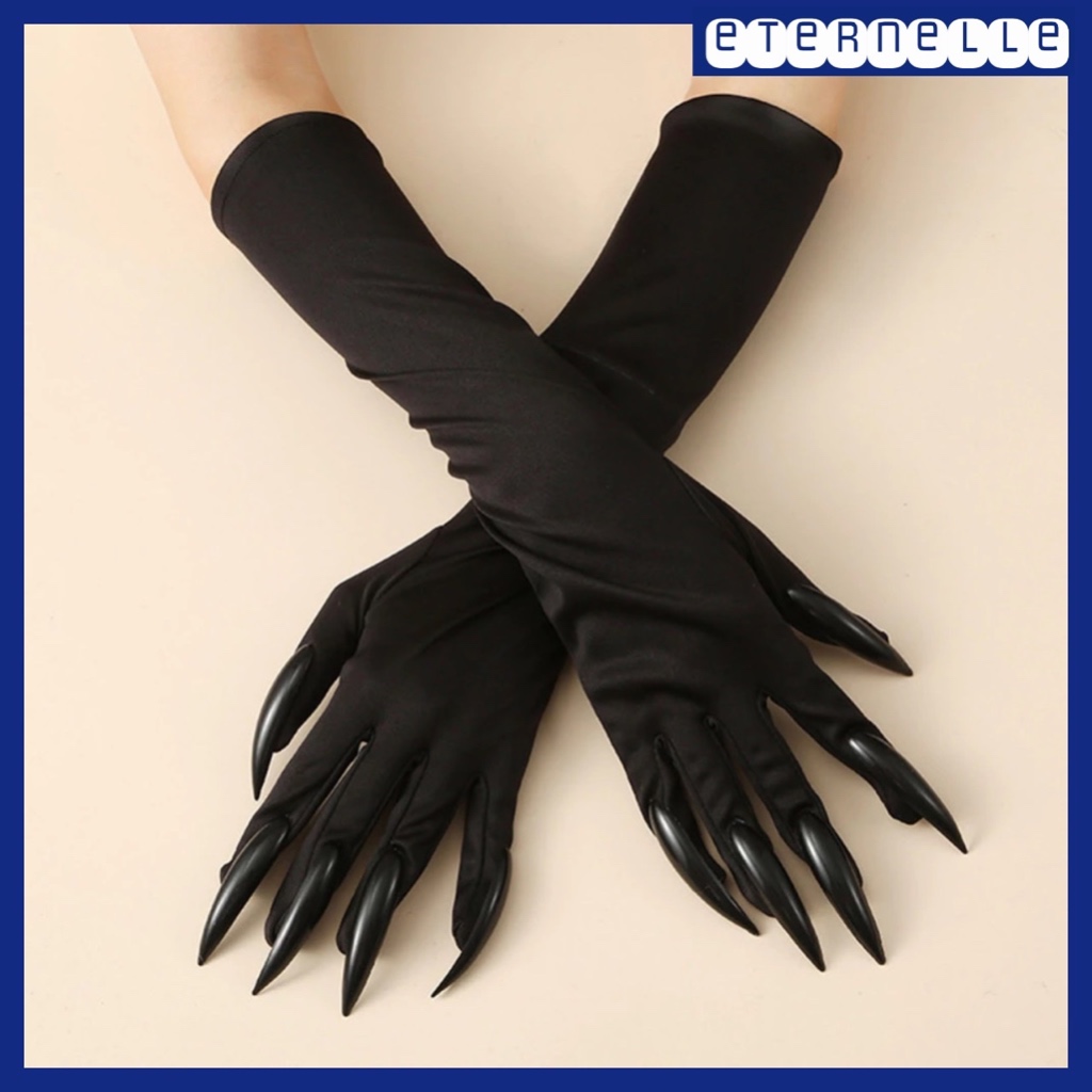Halloween Gloves Fashion Black Ghost Claw Cosplay Long Nails Cool Dress ...