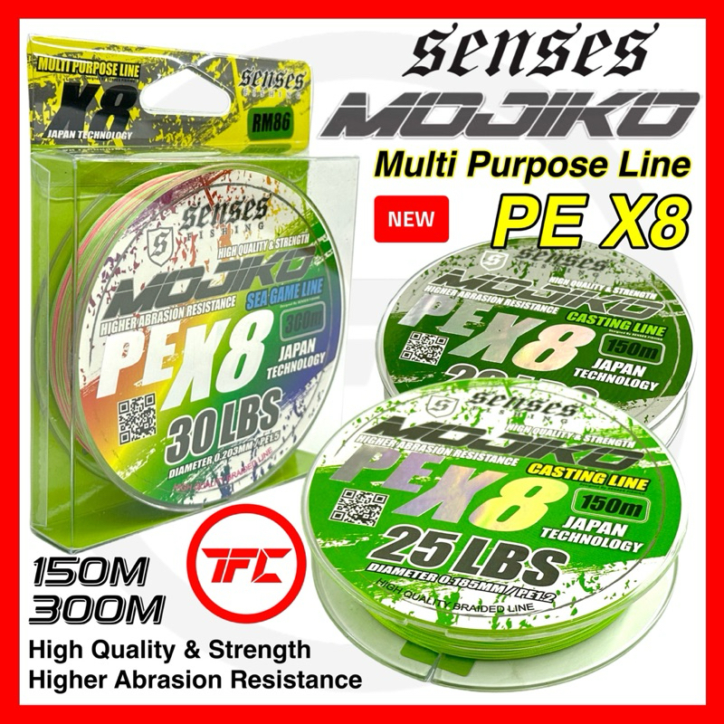 SENSES MOJIKO PE X8 Braided Line 150m 300m Casting Jigging Braid Sea Game Japan SW FW Cast 8X ...