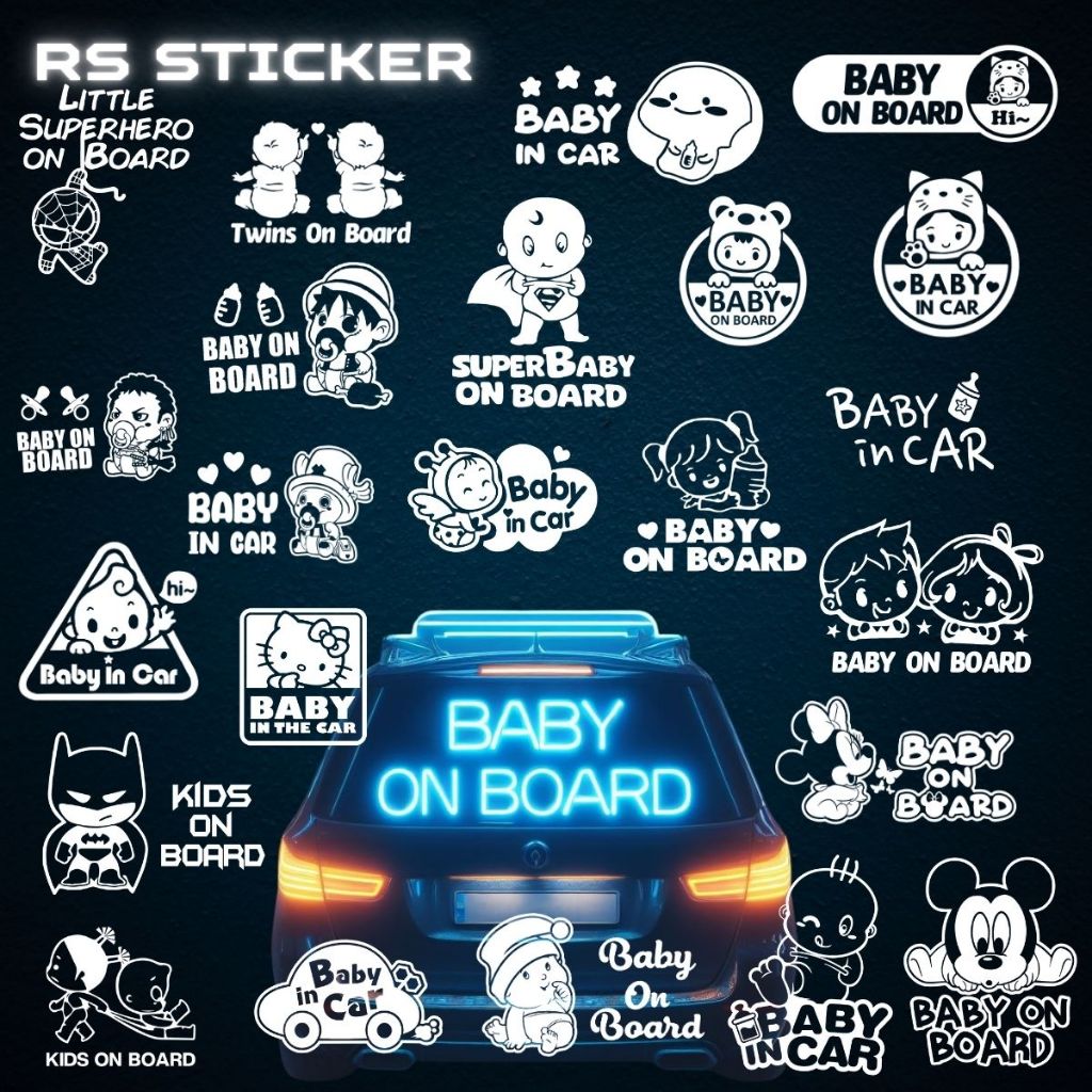 A selection of more than 30 Type Baby on Board Warning Stickers Cute ...