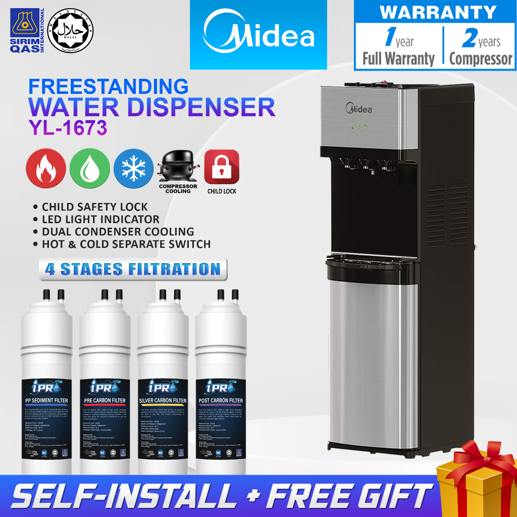 MIDEA Water Dispenser Floorstanding Hot Normal Cold Water Purifier 1673 ...