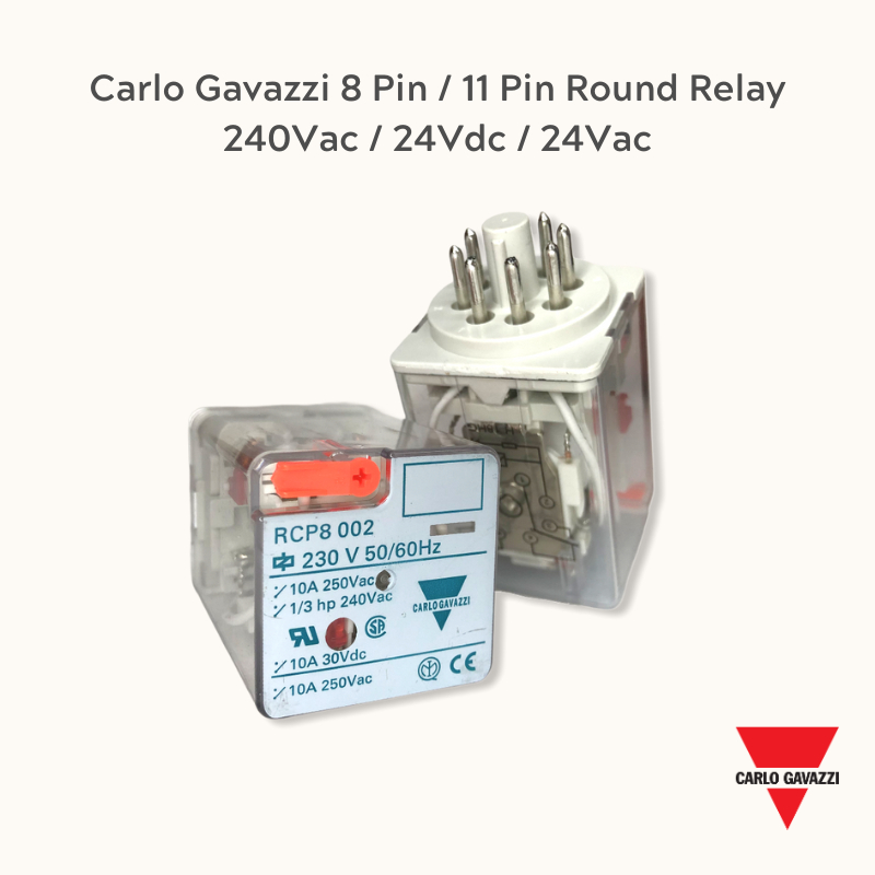 Carlo Gavazzi 8 Pin / 11 Pin Round Relay 240Vac / 24Vdc / 24Vac / 12Vdc ...