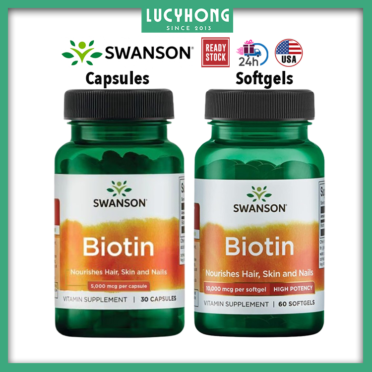 Swanson Biotin capsules/softgels Helps nourish hair, skin and nails ...