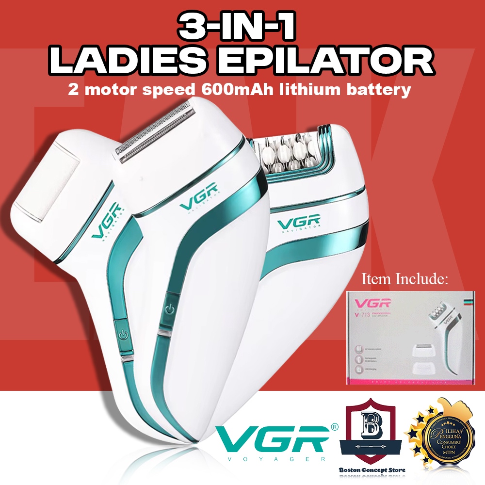 VGR 3-In-1 Ladies Epilator, Electric Shaver, Leg Body Hair Removal, Wet Dry Lady's Bikini ...